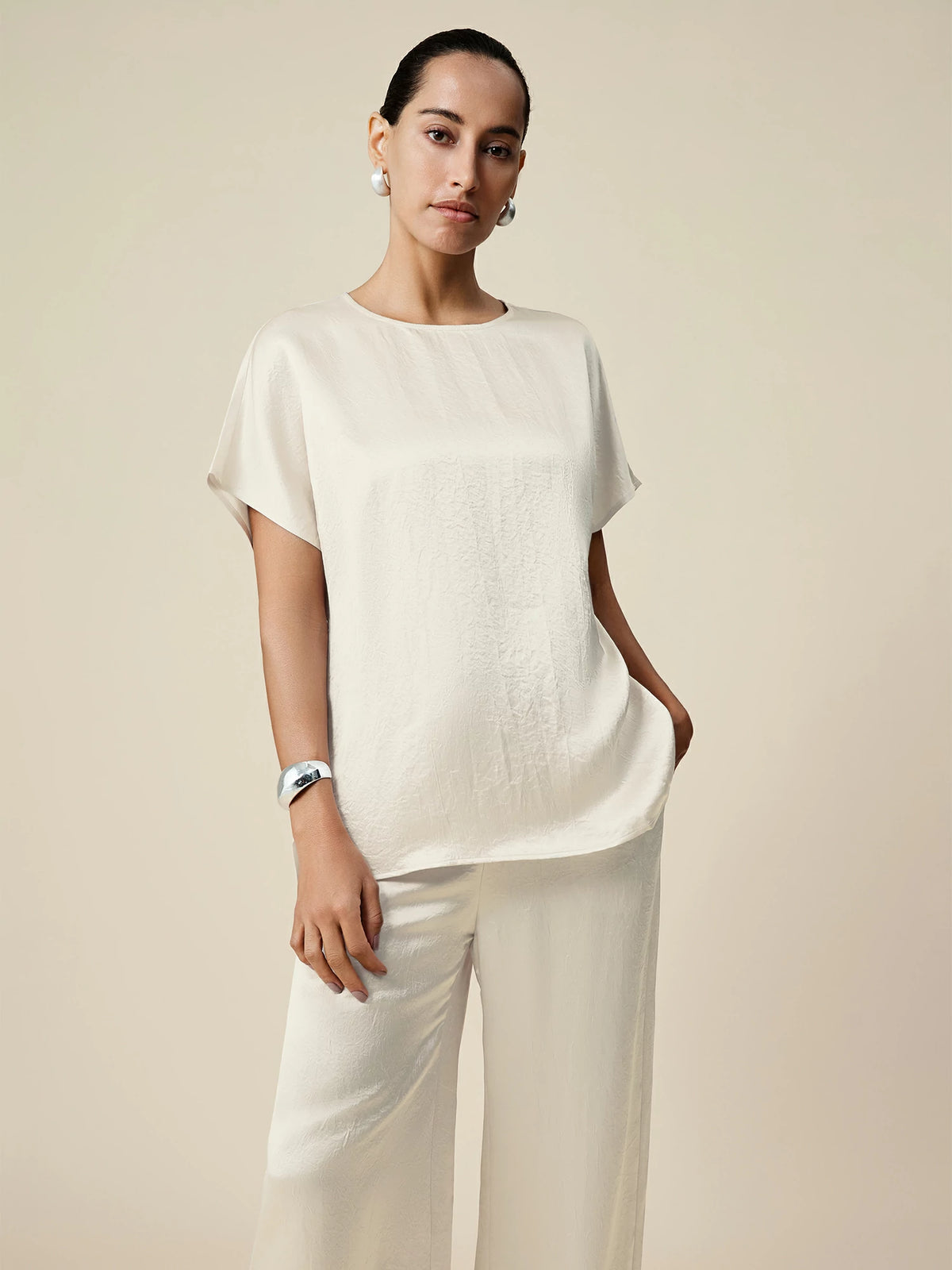 Amoretu 85% Acetate Irregular Neck Satin Dress
