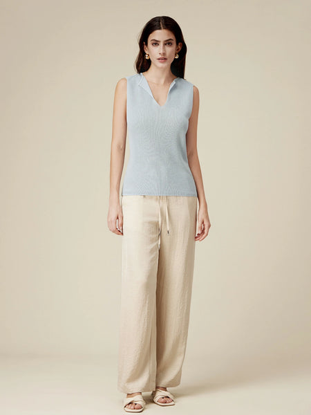 Amoretu Linen & Lyocell Sleeveless Lapel Casual Tank